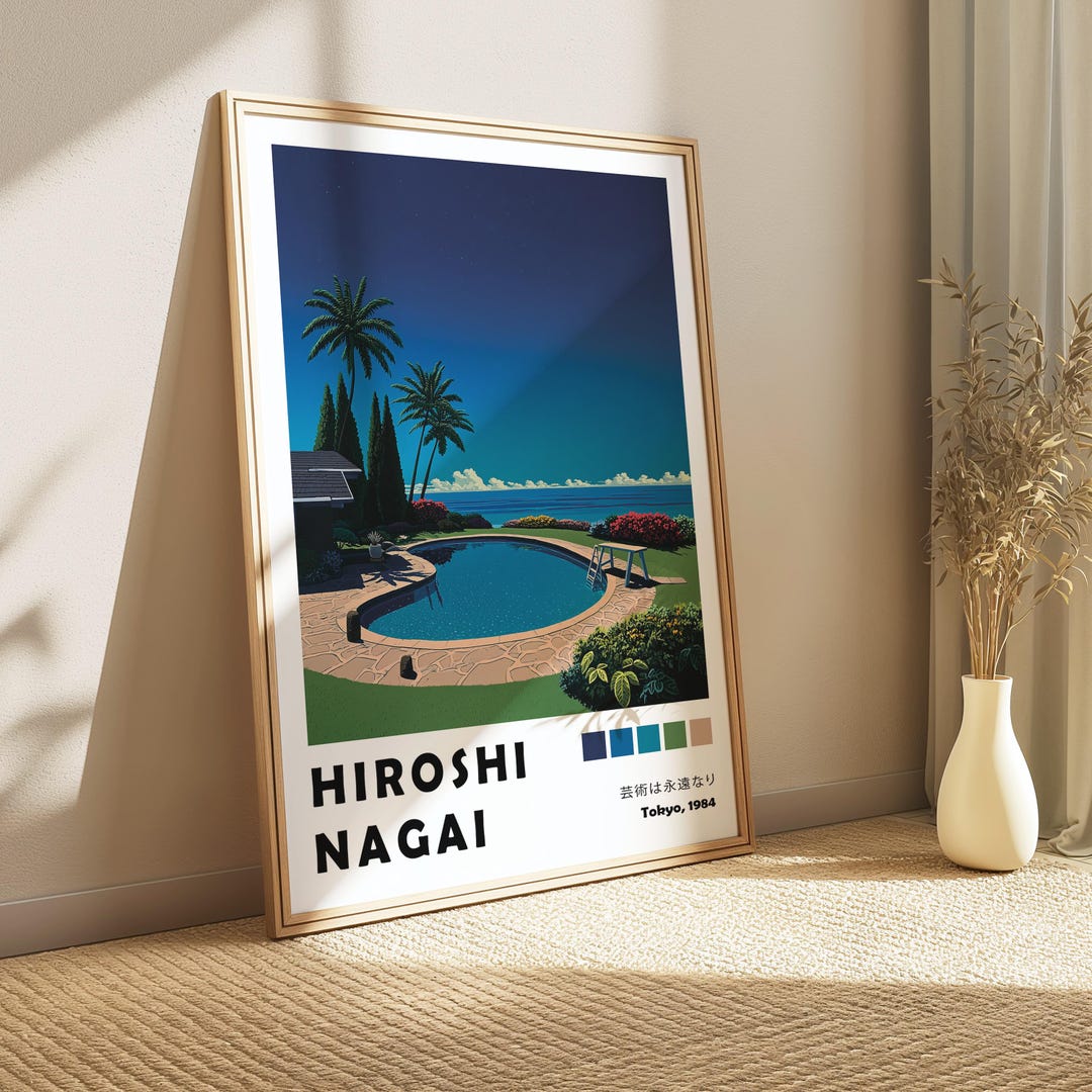 Poolside Luxury Hiroshi Nagai Poster, Tropical Wall Decor, Retro Japanese, Modern Architecture ...