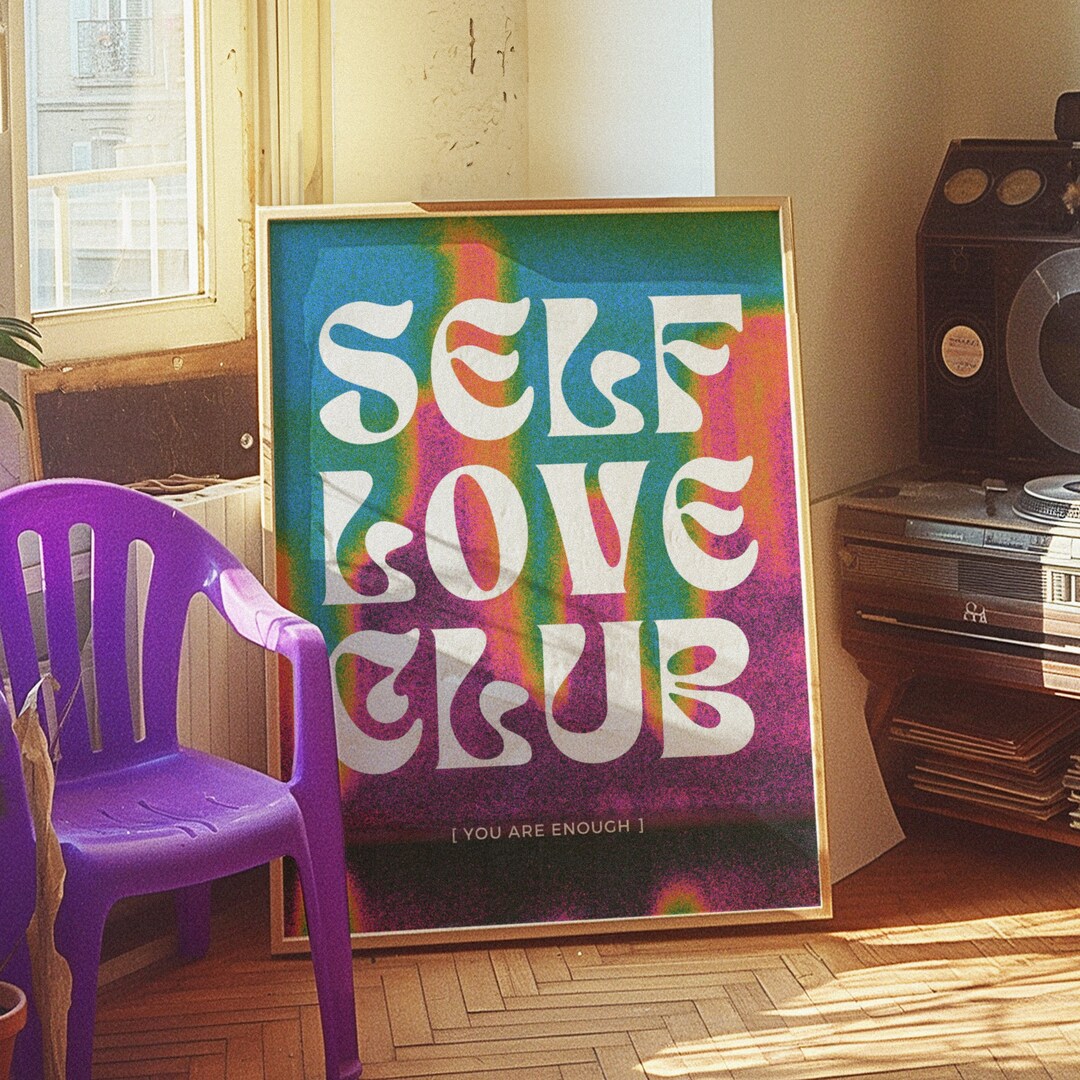 Self Love Club Poster, Retro Inspirational Wall Art, Vintage ...