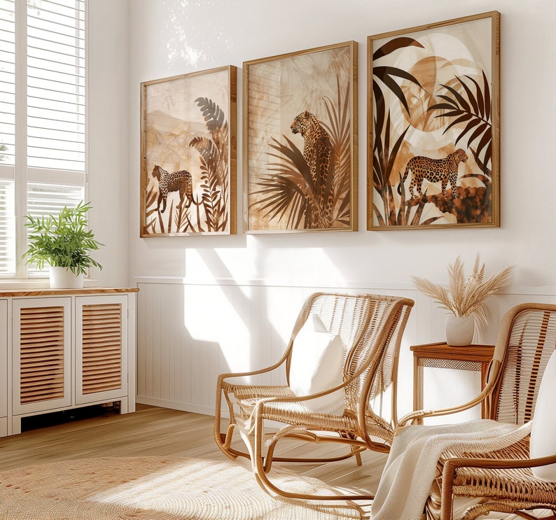 Tropical Leopard Poster Set, Jungle Safari Animal Wall Art, Boho ...