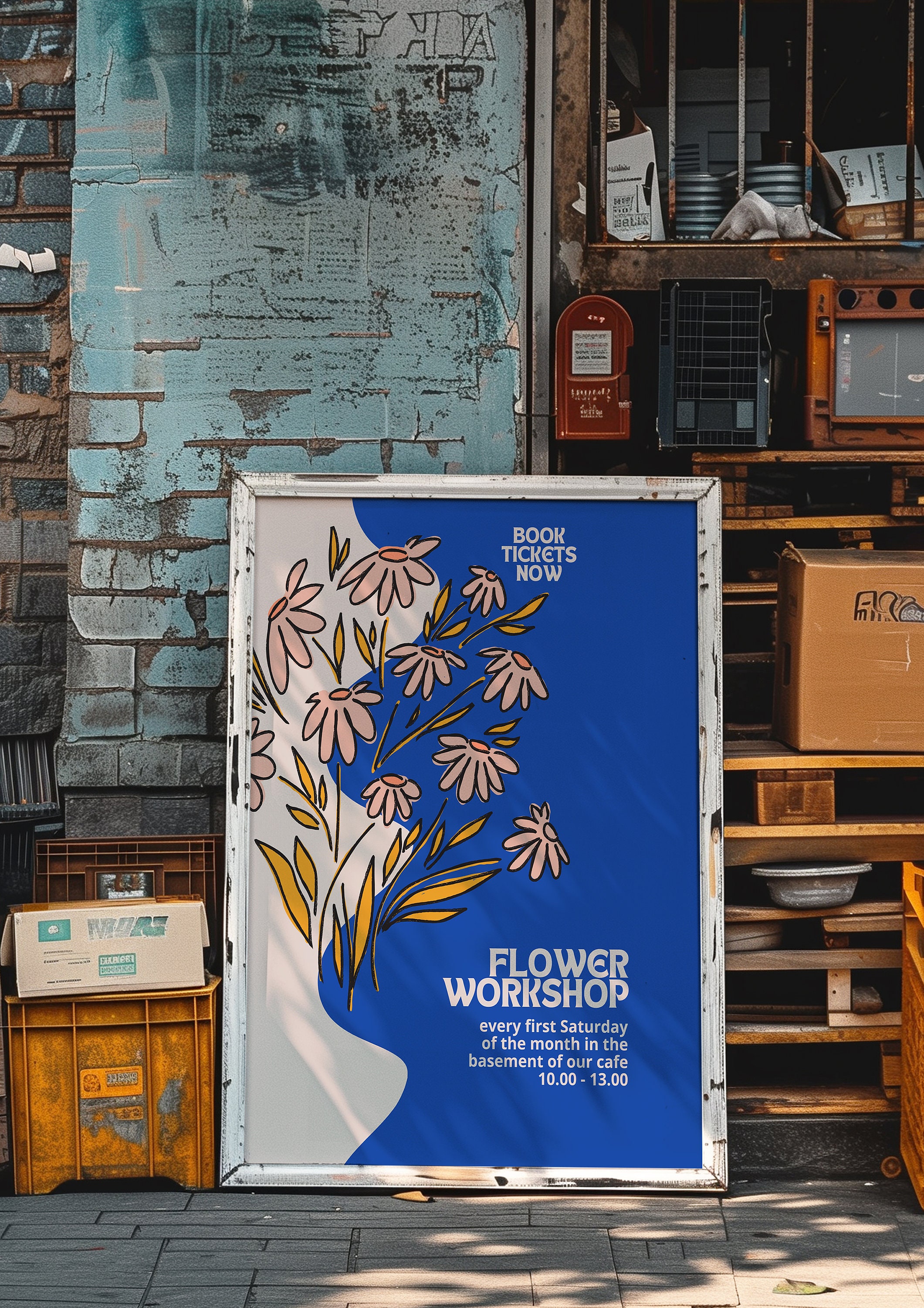 Flower Workshop Poster, Event Announcement, Modern Floral Art, Blue and ...