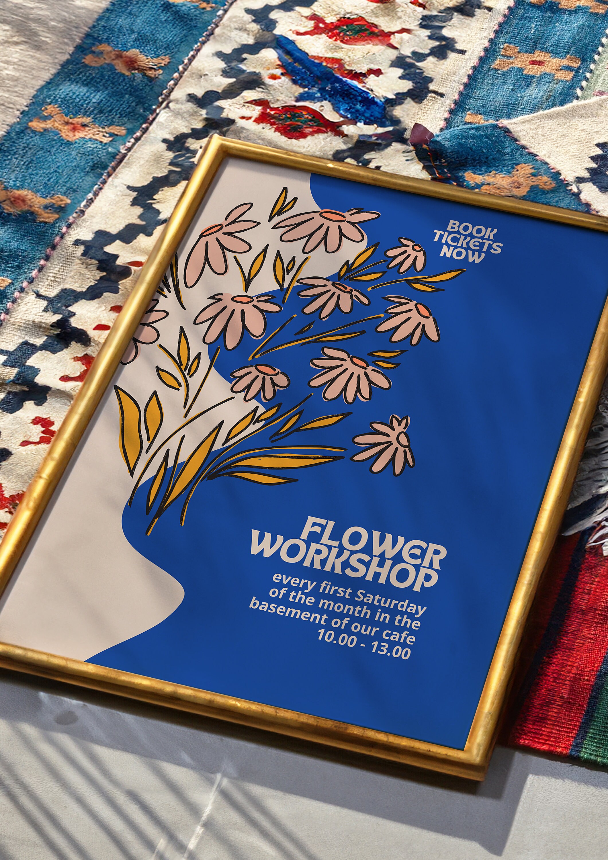 Flower Workshop Poster, Event Announcement, Modern Floral Art, Blue and ...
