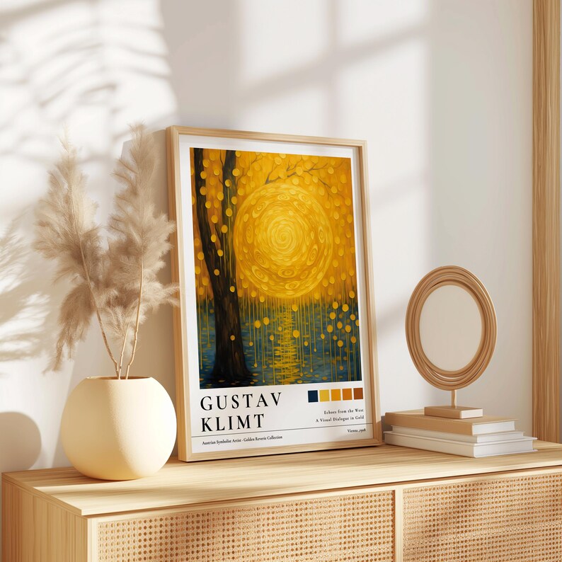 Gustav Klimt Golden Sun Poster, Gold Sunset Print, Tree of Life ...