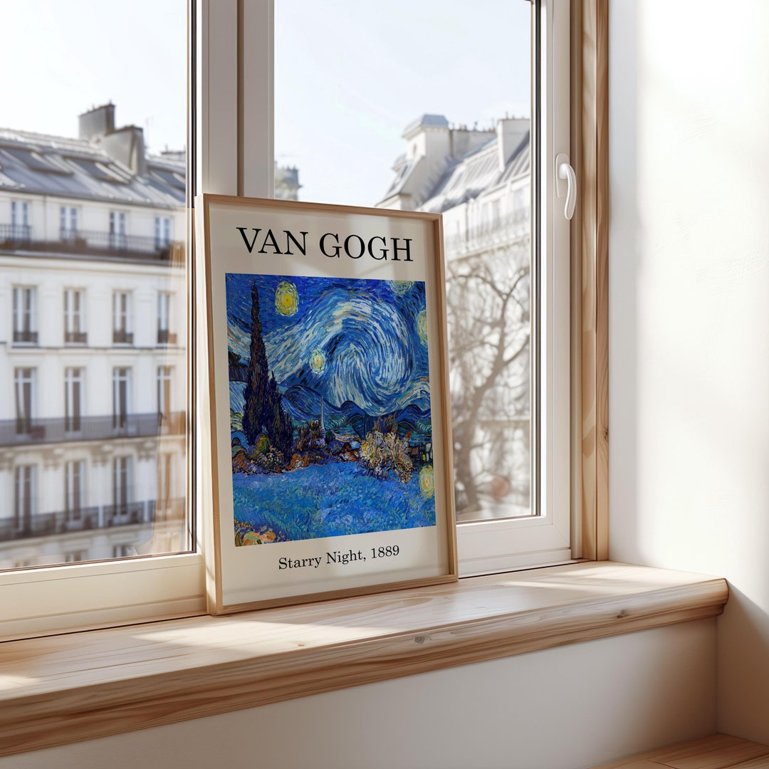 Starry Night, Vincent Van Gogh Poster, Light Blue Wall Art, Navy Blue ...