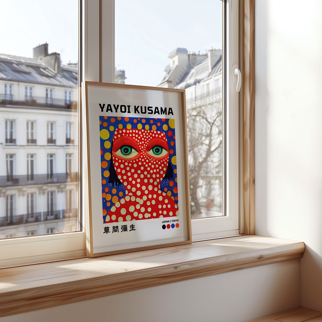 Yayoi Kusama Portrait Poster, Red Dots Infinity Face Art, Japanese ...