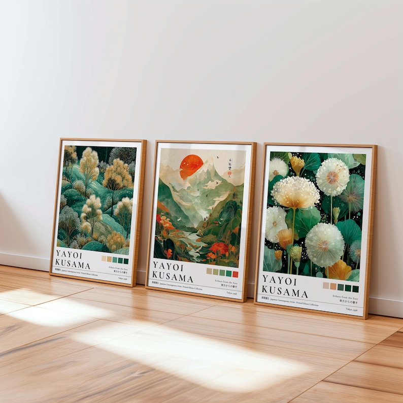 Fuji Mount Yayoi Kusama 3 Set Poster, Dandelion and Forest Wallpaper ...