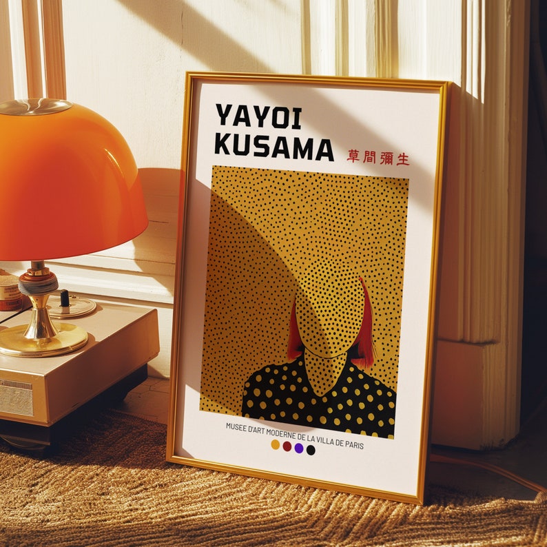 Yayoi Kusama Portrait Poster, Paris Modern Art Museum Print, Yellow ...