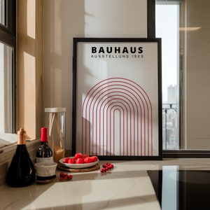 Bauhaus Red Arch Poster, Minimalist Geometric Art Print, Modern Wall ...