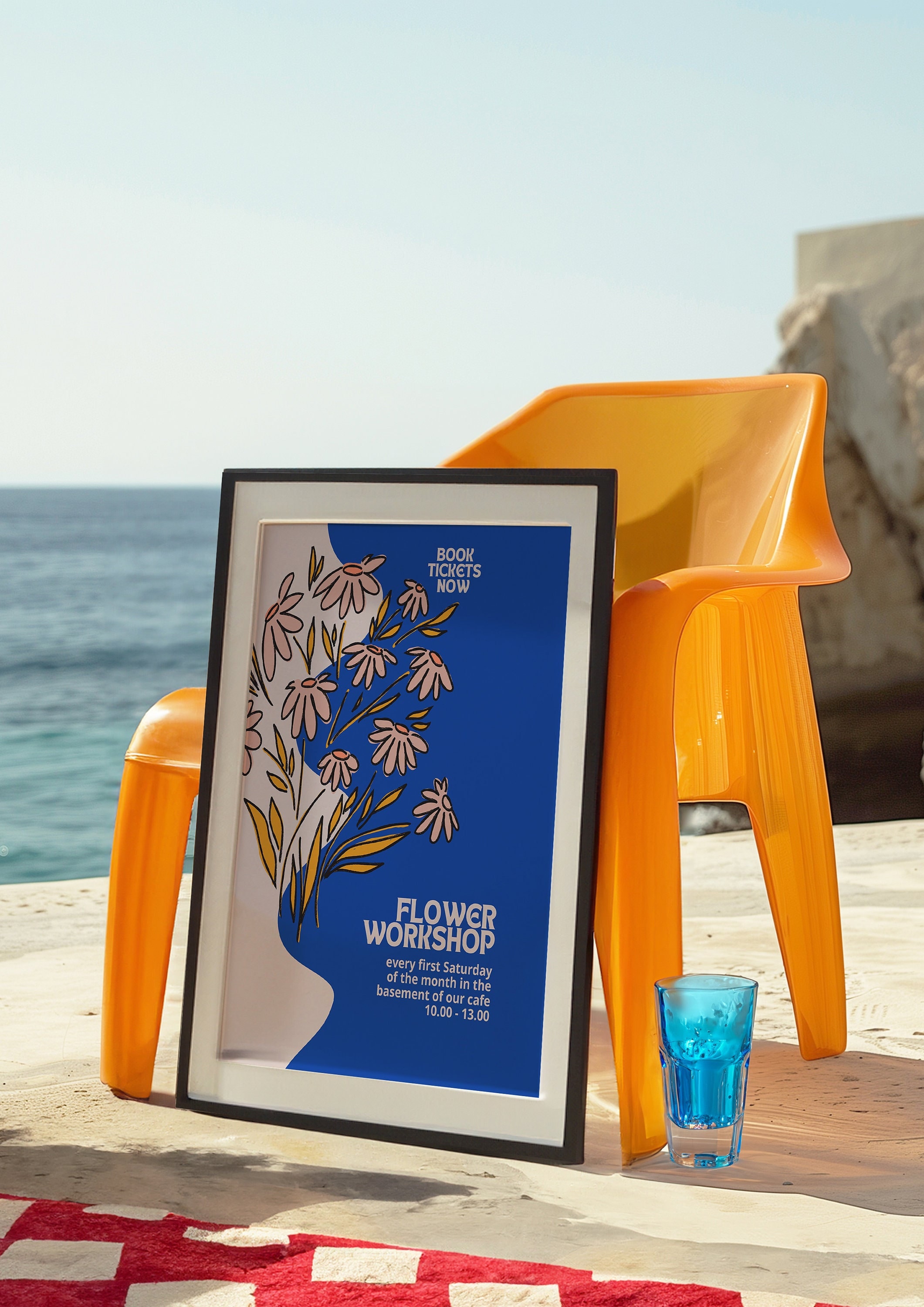 Flower Workshop Poster, Event Announcement, Modern Floral Art, Blue and ...