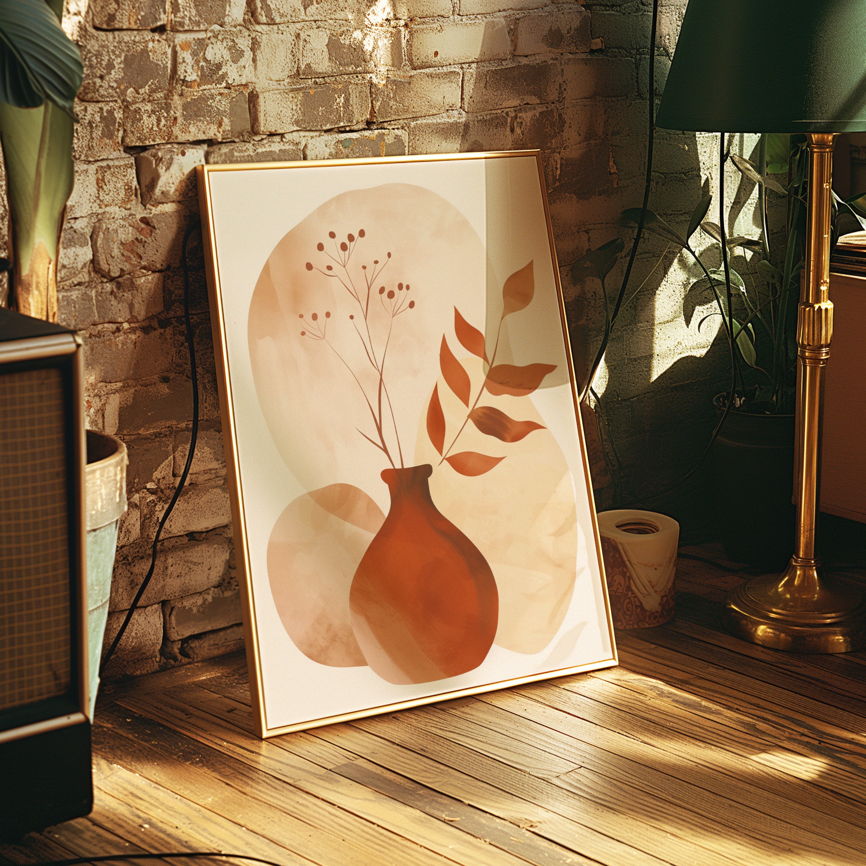 Minimalist Boho Poster Set, Abstract Sun and Plant Prints, Three Piece ...