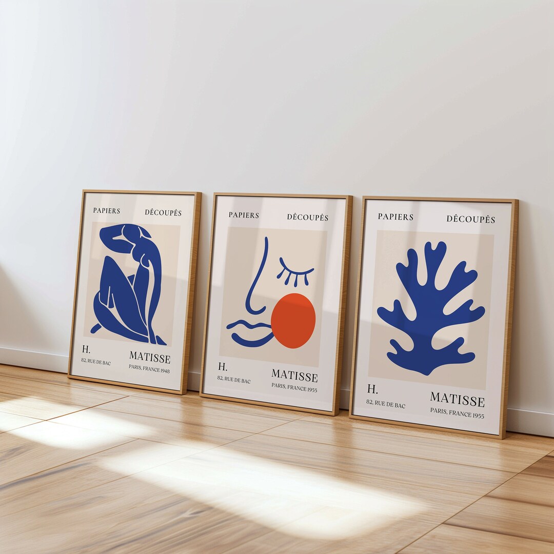 Henri Matisse Poster Set, Blue and Orange Abstract Cut-outs, Modern ...