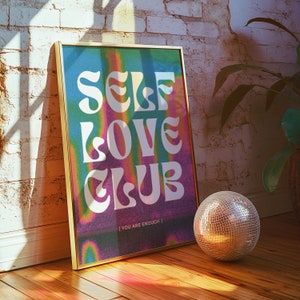 Self Love Club Poster, Retro Inspirational Wall Art, Vintage ...
