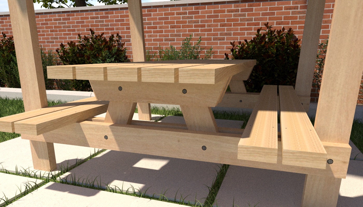 Wooden Picnic Table With Benches and Shelter, Picnic Table With Roof ...