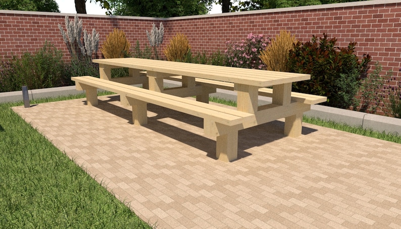 Picnic Table Plan With Benches, DIY, Garden Table Plans, Imperial and ...