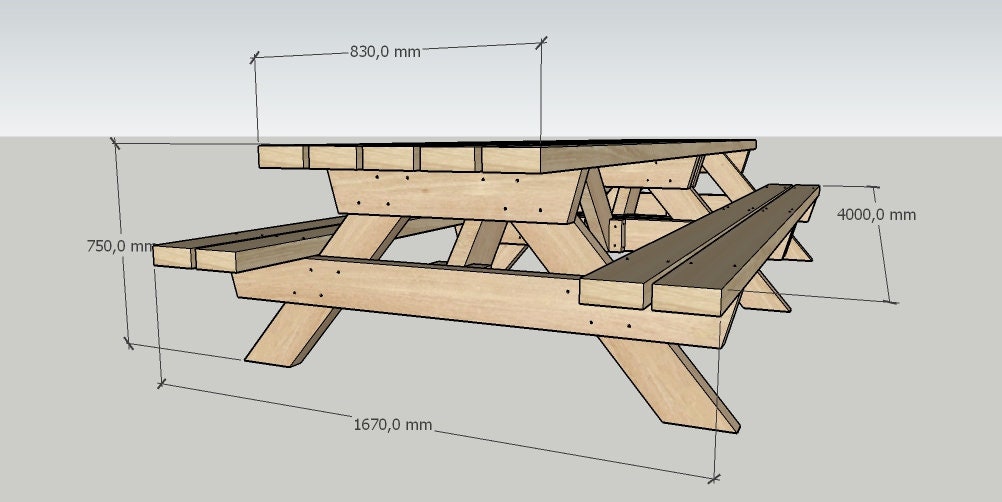 Picnic Table Plan With Benches, DIY, Garden Table Plans, Easy to Build ...
