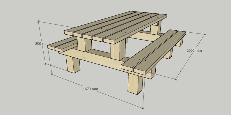 Picnic Table Plan With Benches, DIY, Garden Table Plans, Easy to Build ...