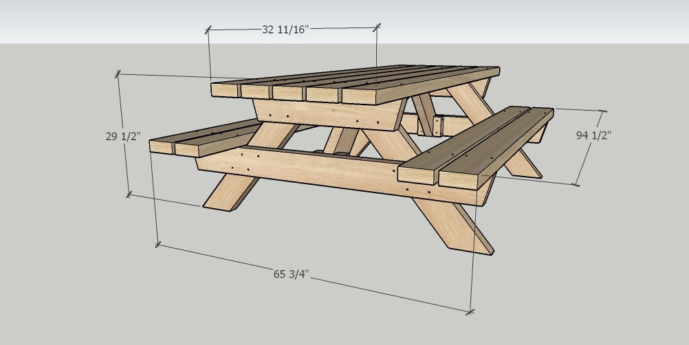 Picnic Table Plan With Benches, DIY, Garden Table Plans, Imperial and ...