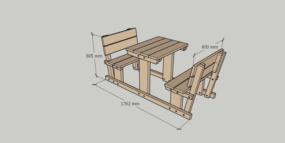 Outdoor Table Construction Plan for 2 People, Imperial and Metric ...
