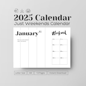 2025 Calendar Printable | Weekend Planner | Minimalist Calendar ...