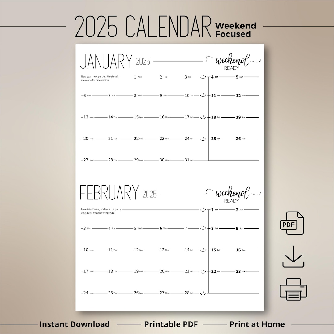 2025 Calendar | 2025 Monthly Planner | 2 Months per Page | Minimalist ...