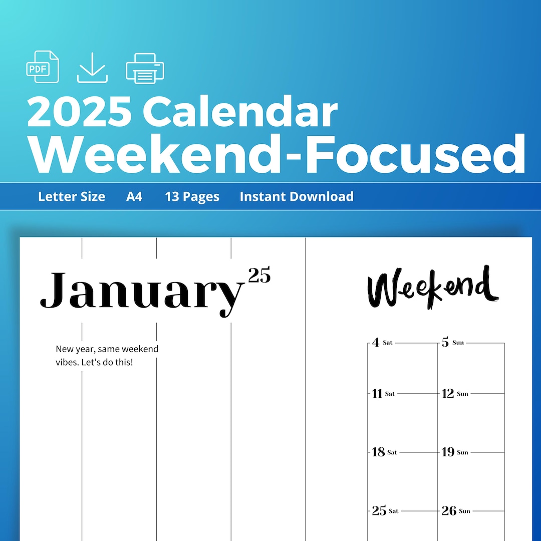 2025 Calendar Printable Weekend Planner Minimalist Calendar Printable ...