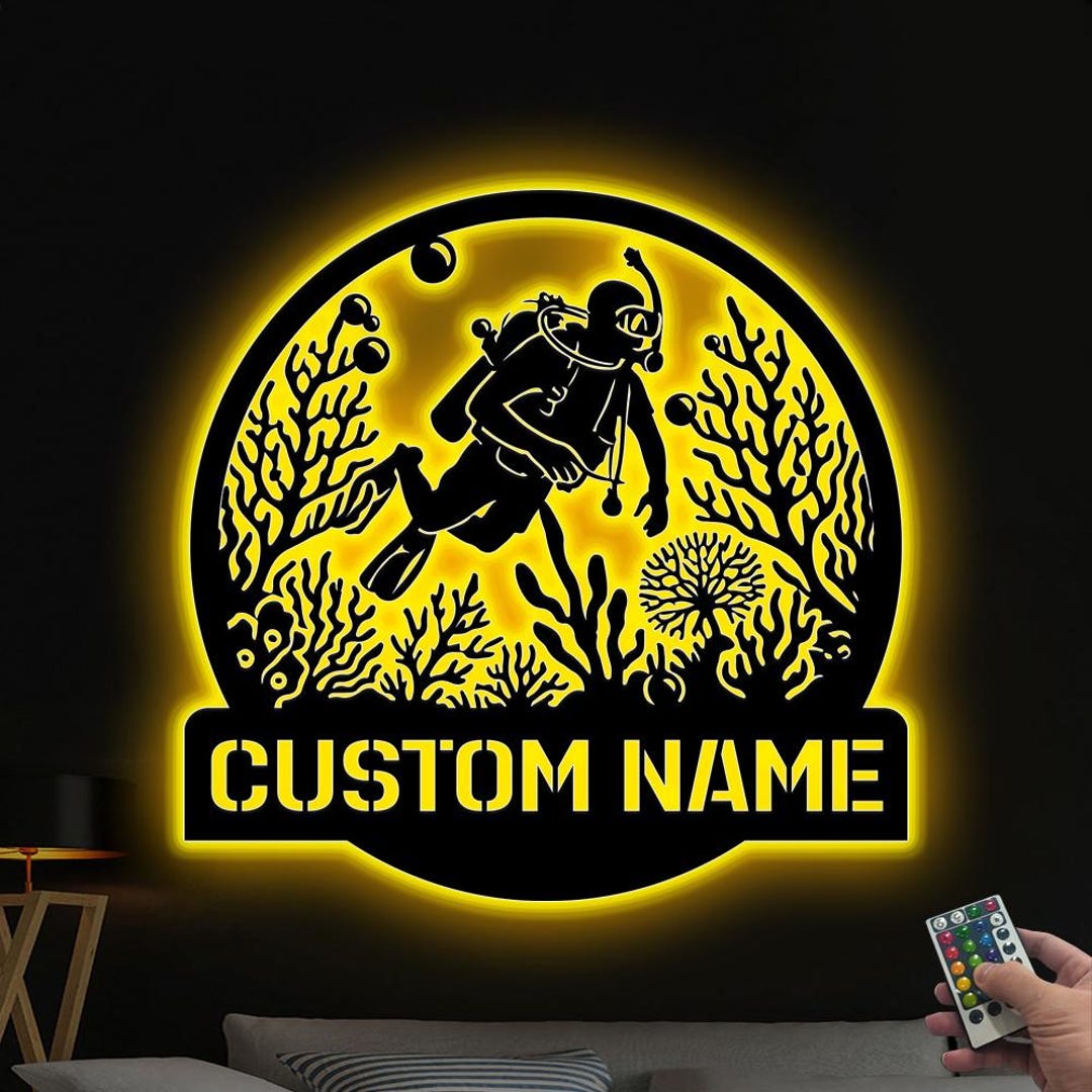 Custom Scuba Diver Sign With Led Light, Scuba Diving Metal Sign ...