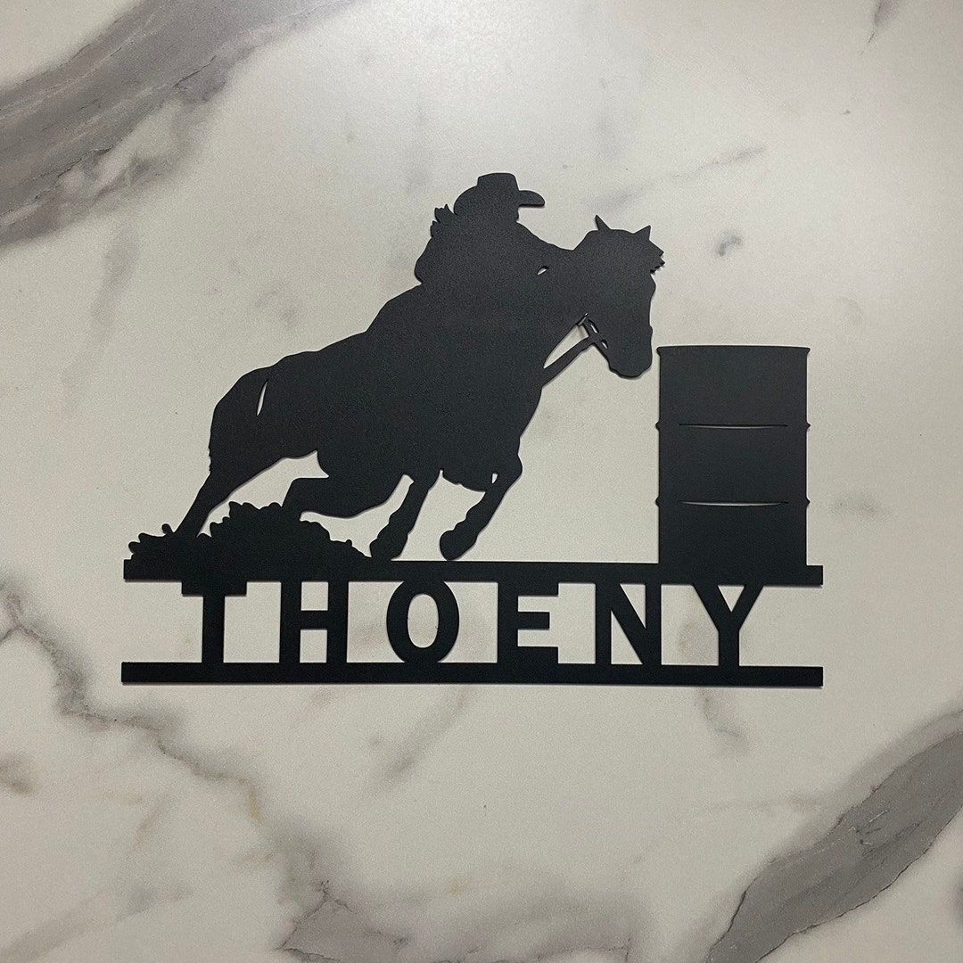 Personalized Barrel Racing Metal Sign, Barrel Racing Galloping Horse ...