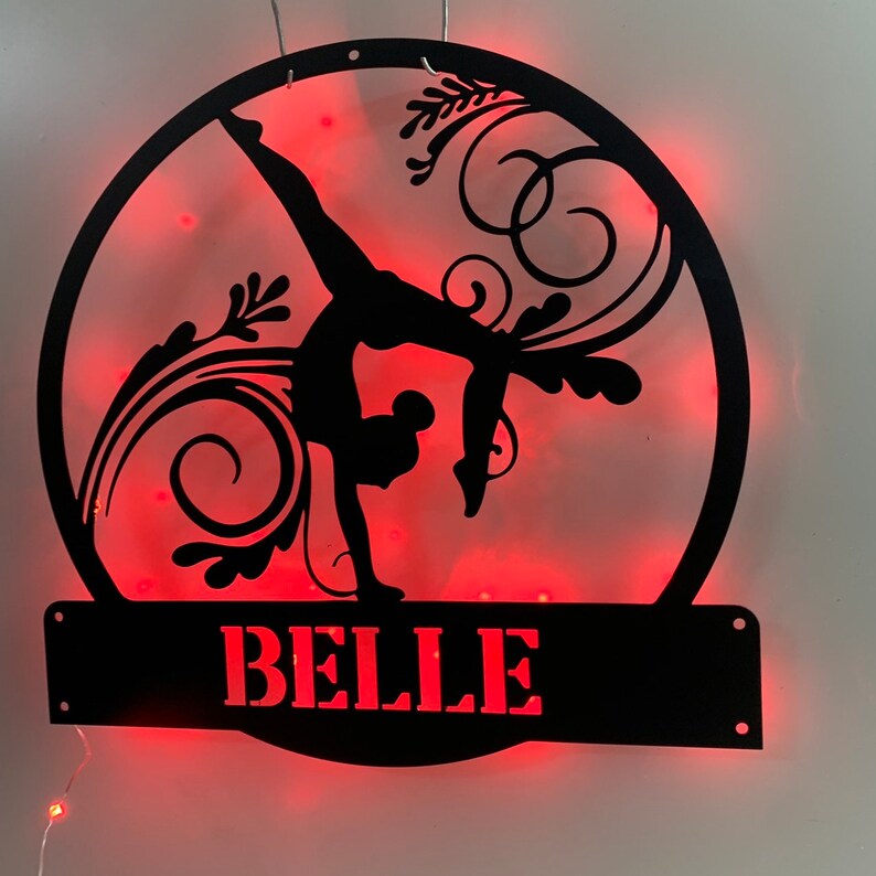 Custom Gymnastics Metal Wall Art With LED Lights, Personalized Girl ...