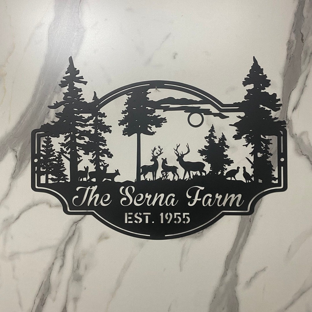 Personalized Family Name Forest Deer Metal Sign, Wildlife Metal Wall ...