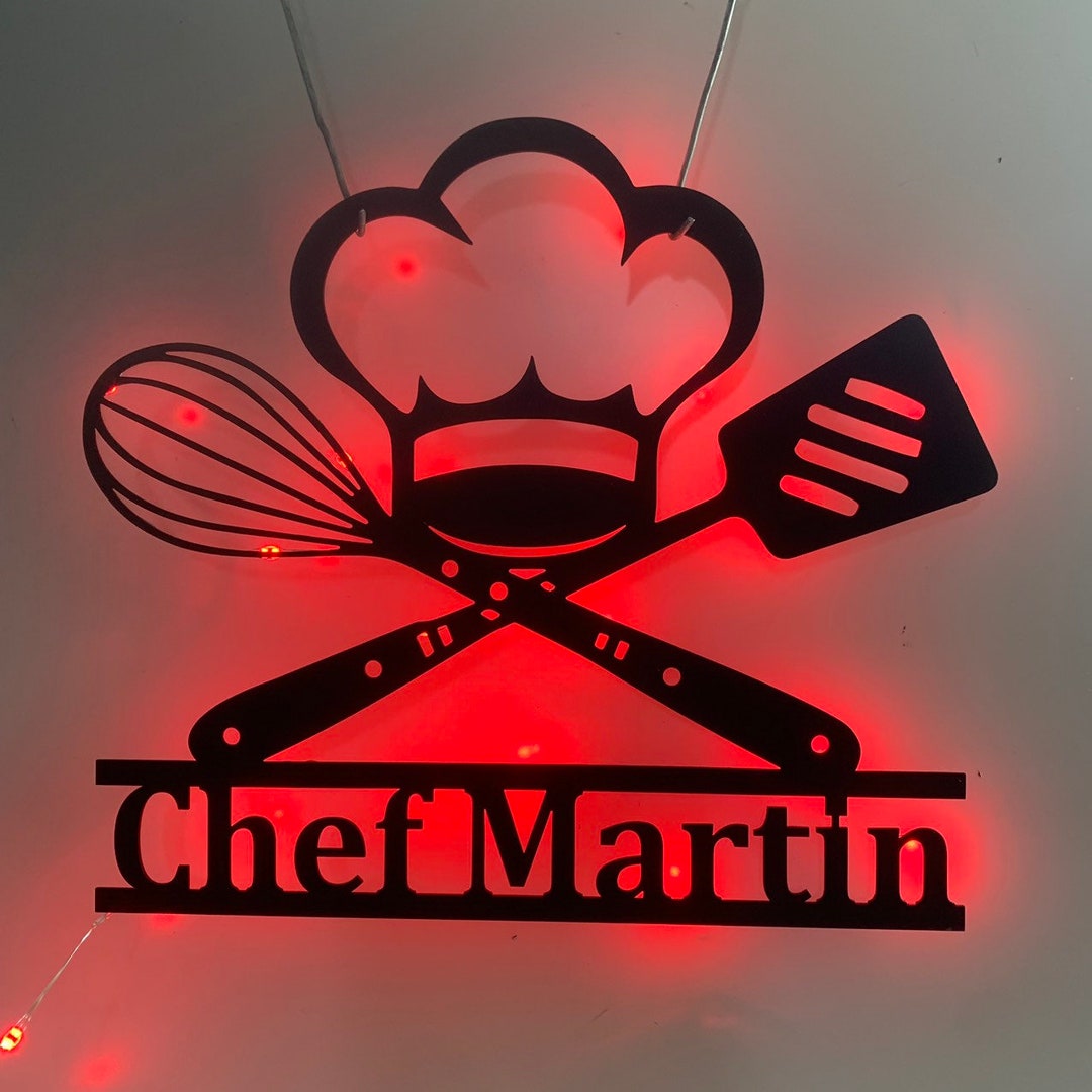 Custom Master Chef Metal Wall Art LED Light, Personalized Cooking Chef ...
