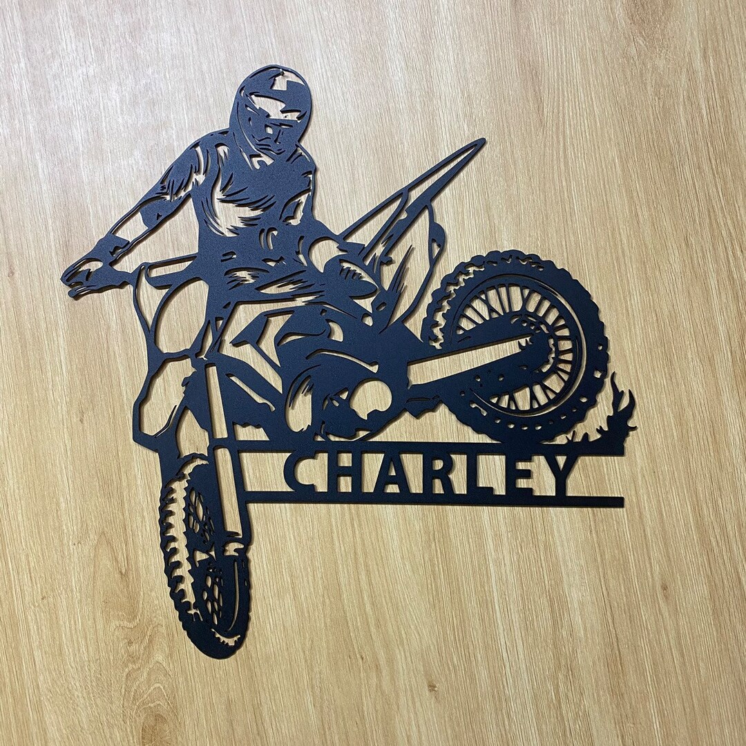 Custom Motocross Biker Metal Wall Art, Dirt Bike Garage Metal Wall Sign ...