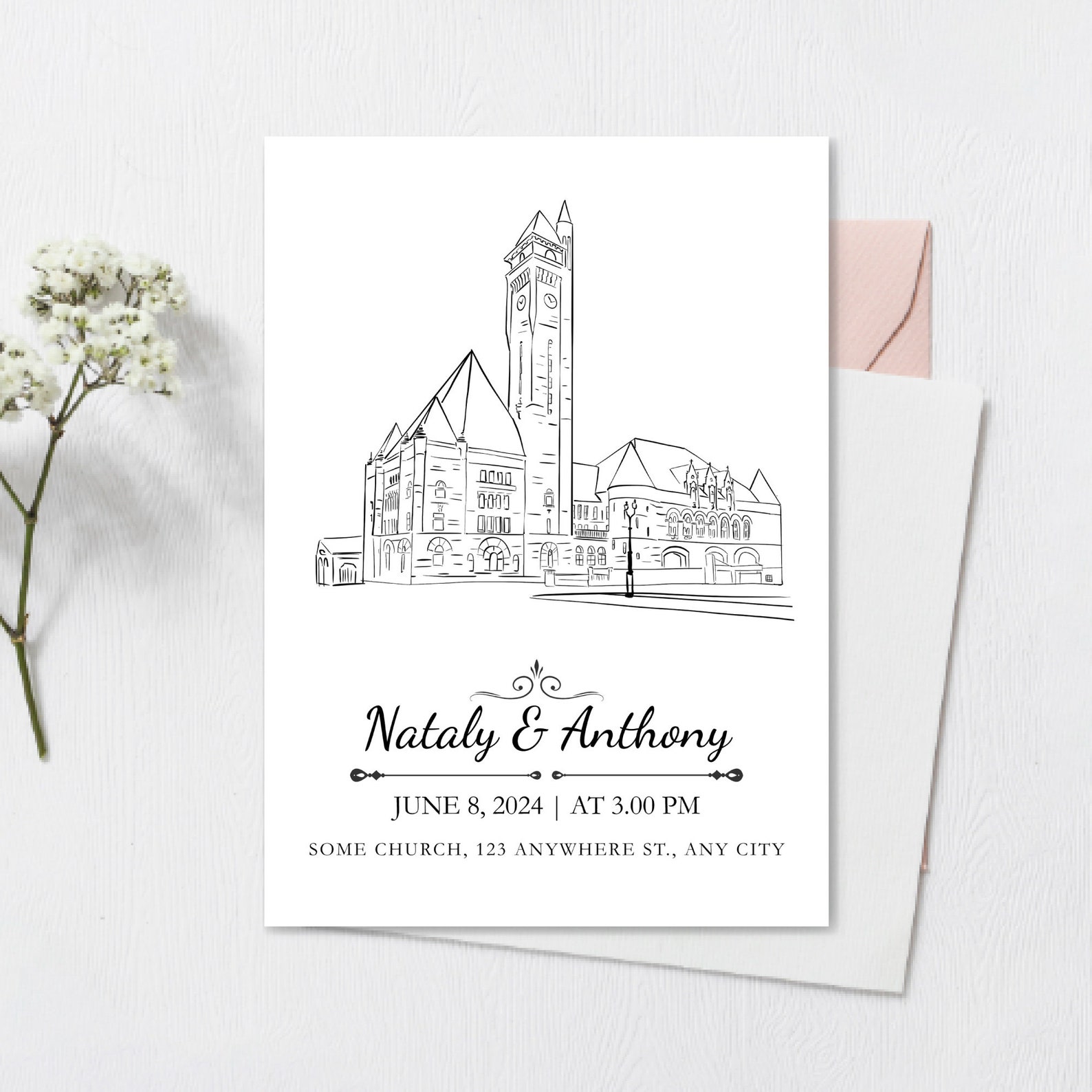 Custom Wedding Invitation Venue Painting Wedding Illustration Hand ...
