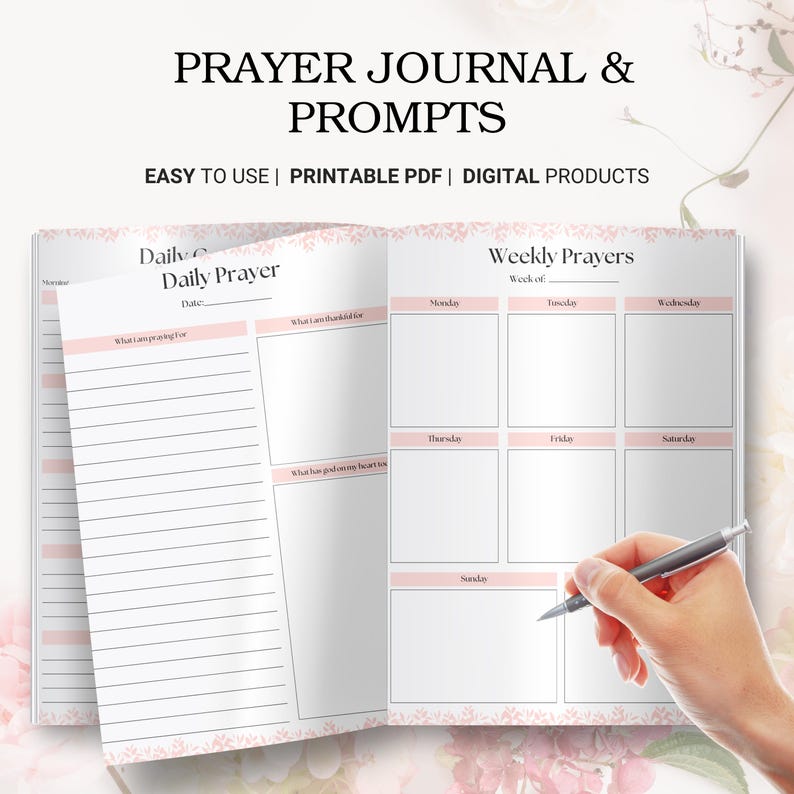 Prayer Journal and Prompts Printable, Daily Prayer Journal, Christian ...