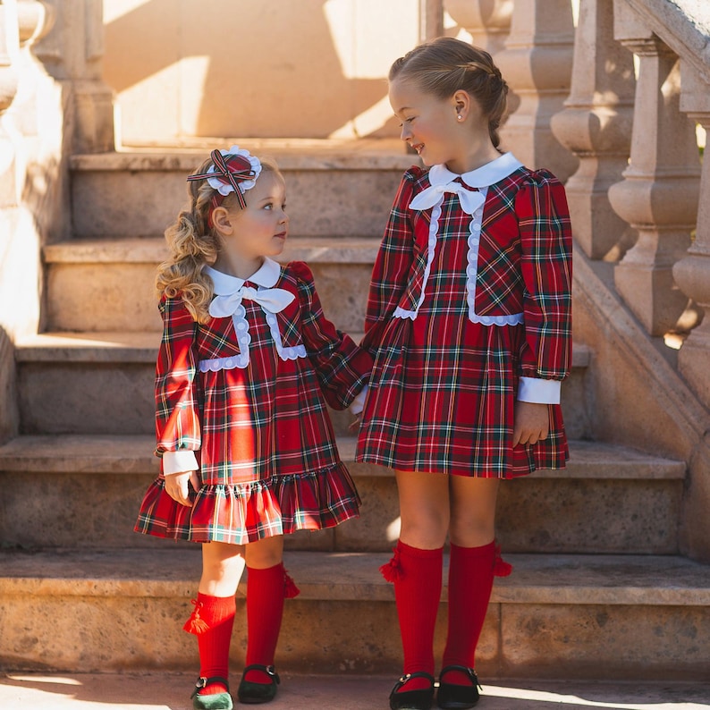 Girls' Tartan Dress With Peter Pan Collar-girls Dress-girls Christmas ...