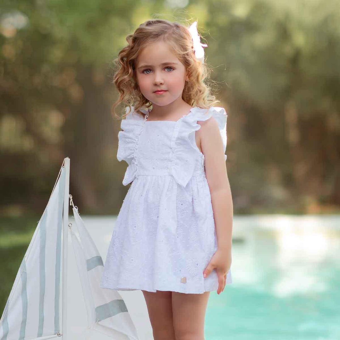 Spanish Girls White Eyelet Ruffle Dress – Summer Cotton Sundress ...