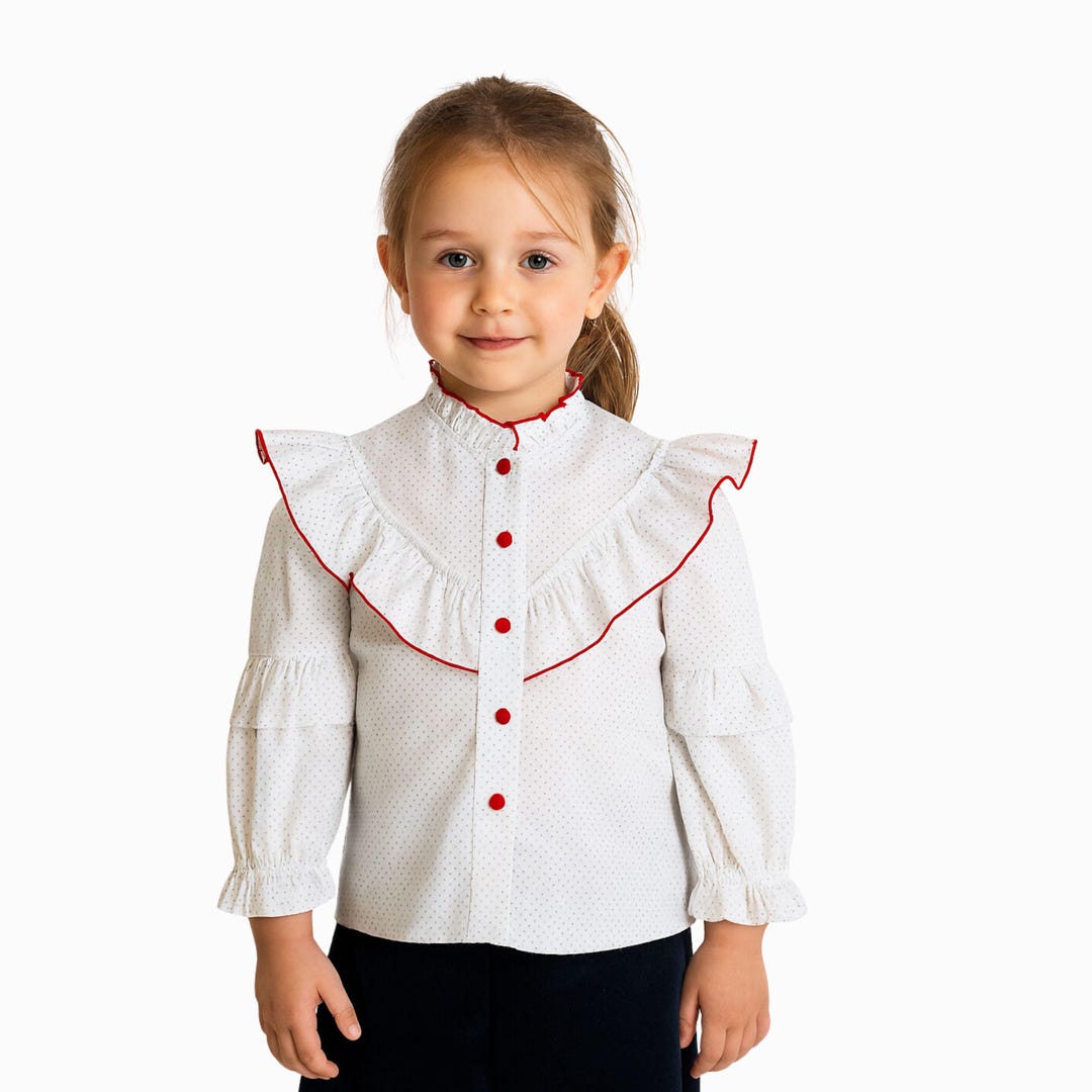 Spanish Girl's Ruffle Blouse: 100% Cotton, Red Trim - Etsy