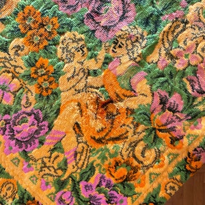 Unused Vintage Italian Velvet Cherub Bedspread, Bohemian Table Decor ...