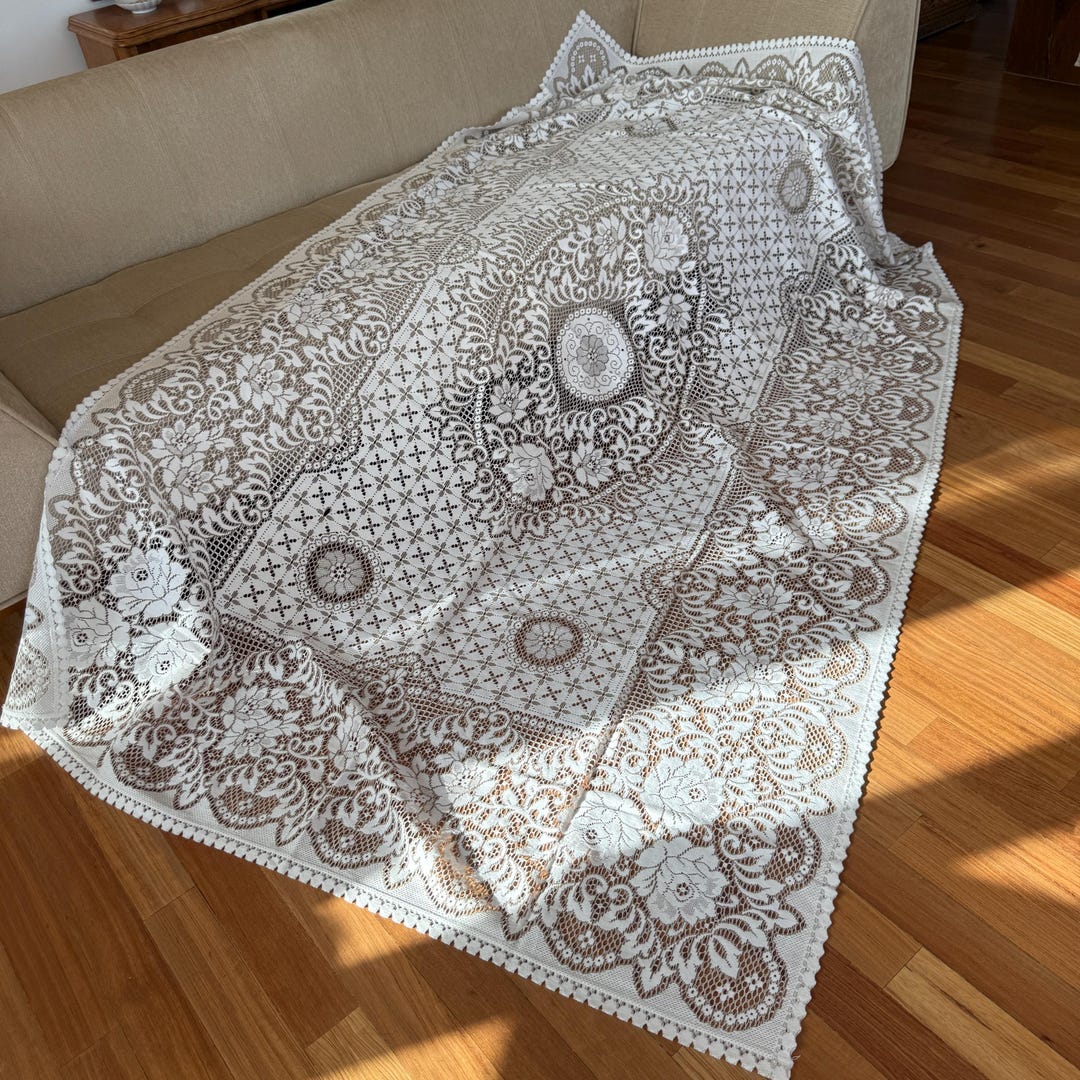Vintage UNUSED Quaker Lace Tablecloth | Antique Cotton Christmas Decor ...