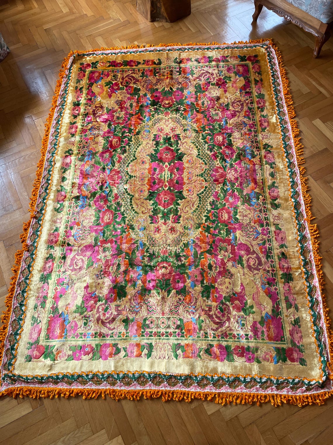 Unused Vintage Italian Velvet Cherub Bedspread, Bohemian Table Decor ...