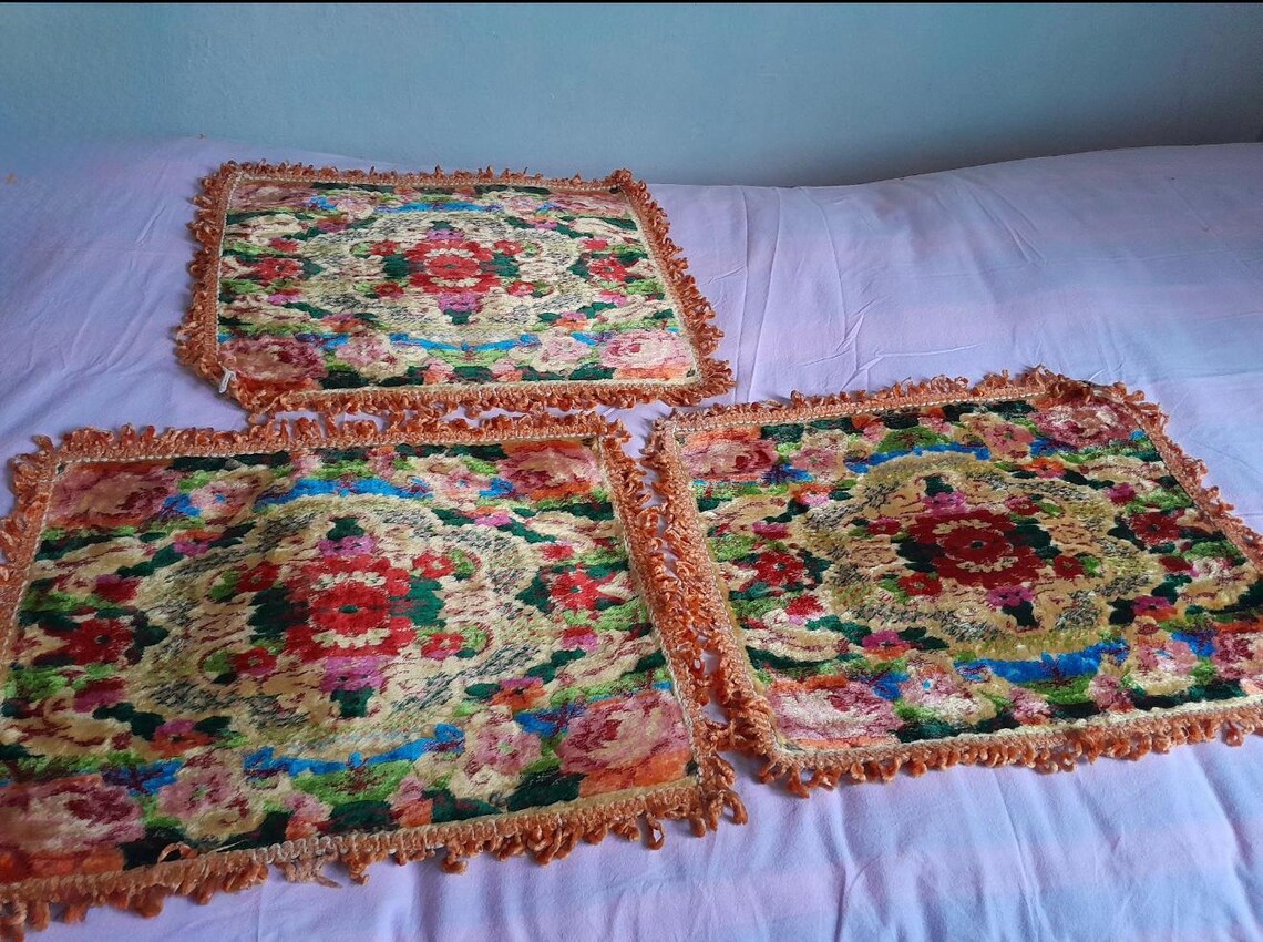 Unused Vintage Italian Velvet Cherub Bedspread, Bohemian Table Decor ...
