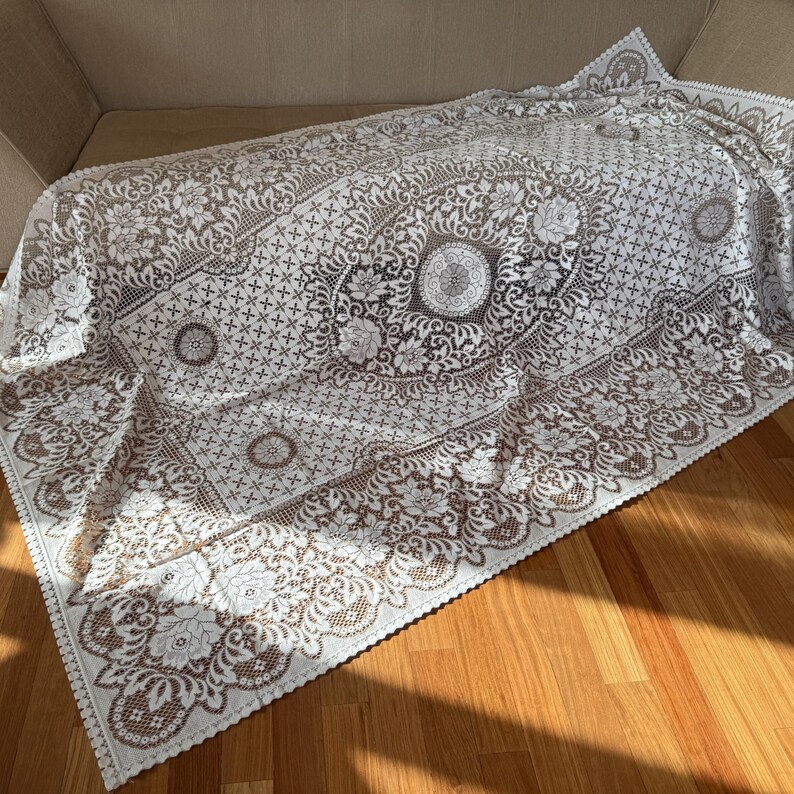Vintage UNUSED Quaker Lace Tablecloth | Antique Cotton Christmas Decor ...