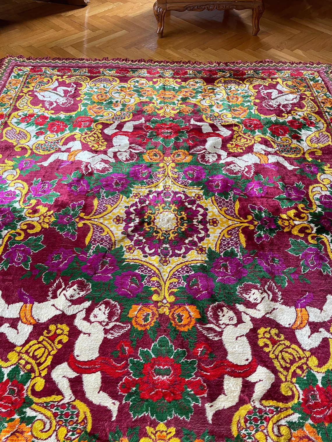 UNUSED Vintage Italian Velvet Cherub Bedspread, Bohemian Table Decor ...