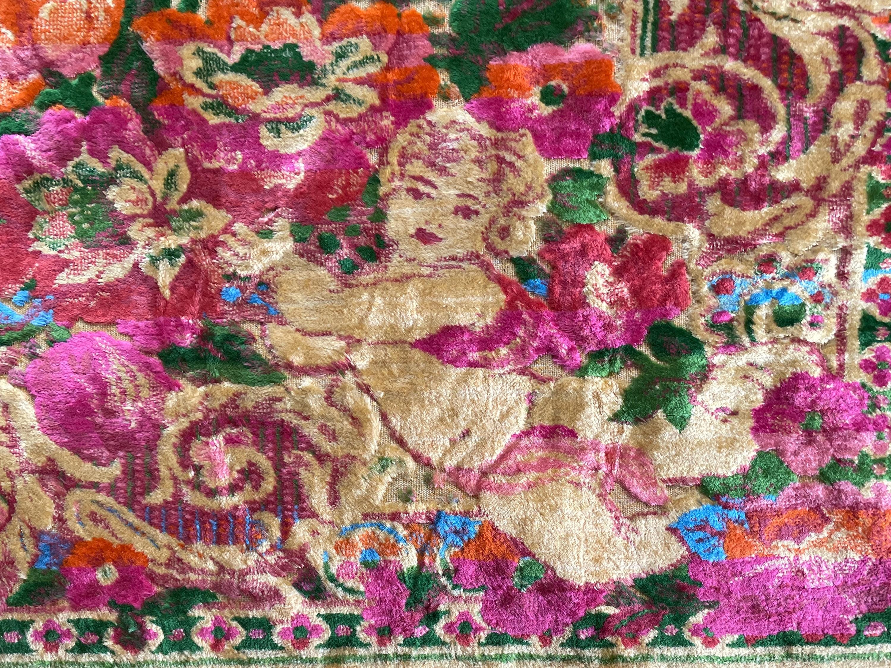 Unused Vintage Italian Velvet Cherub Bedspread, Bohemian Table Decor ...