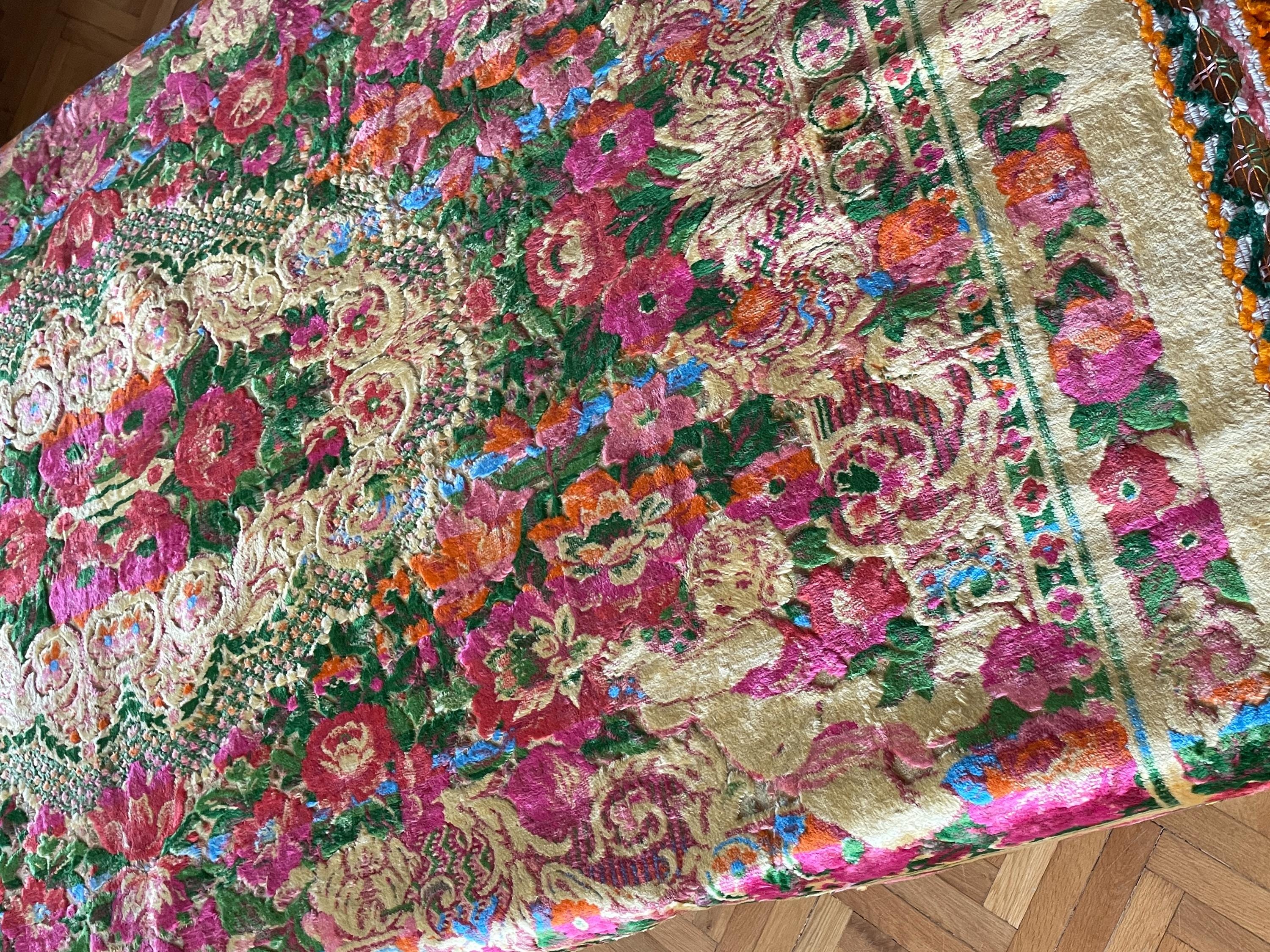 Unused Vintage Italian Velvet Cherub Bedspread, Bohemian Table Decor ...