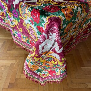 UNUSED Vintage Italian Velvet Cherub Bedspread, Bohemian Table Decor ...
