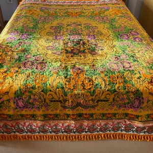 Unused Vintage Italian Velvet Cherub Bedspread, Bohemian Table Decor ...