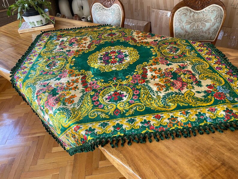 UNUSED Vintage Italian Velvet Tablecloth, Floral Couch Sofa Cover ...