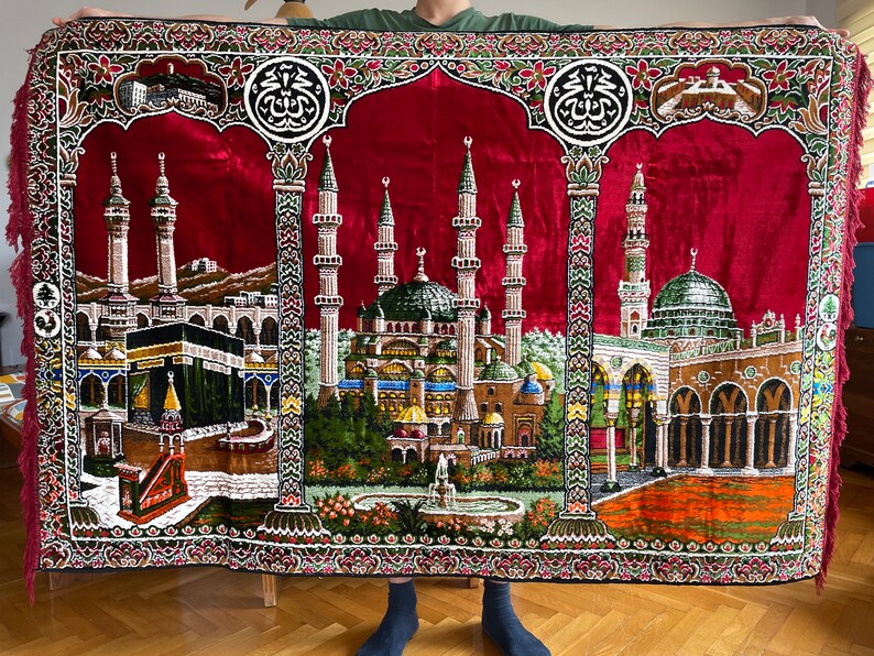 UNUSED Vintage Islamic Tapestry Wall Hanging, Muslim Home Decor, Mecca ...