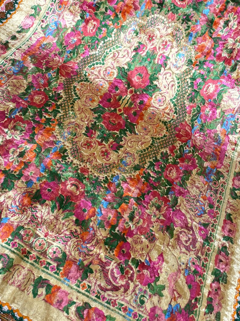 Unused Vintage Italian Velvet Cherub Bedspread, Bohemian Table Decor ...