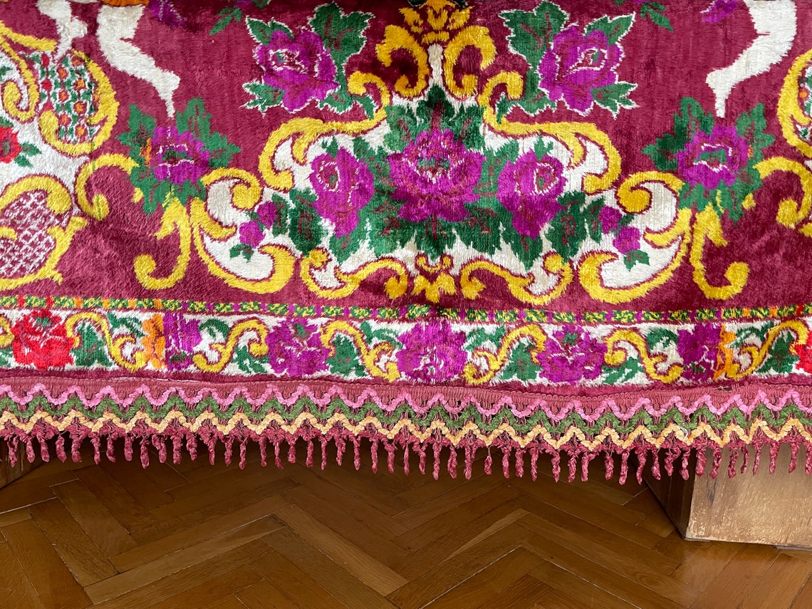 Unused Vintage Italian Velvet Cherub Bedspread, Large Tablecloth ...