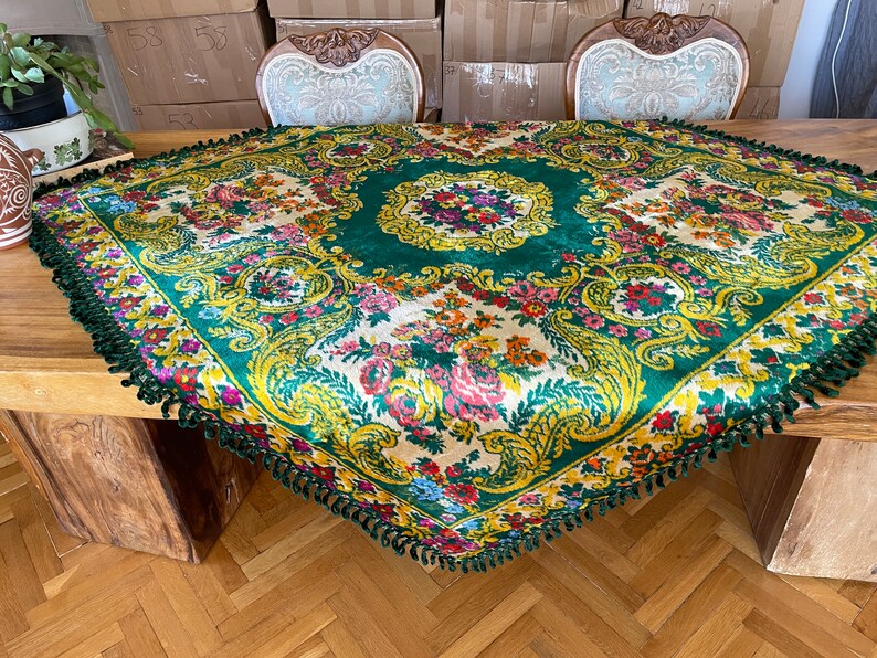 UNUSED Vintage Italian Velvet Tablecloth, Floral Couch Sofa Cover ...
